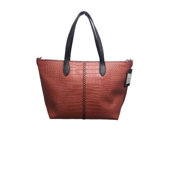 Isabella Adams | Bags | Isabella Adams Croc Embossed Leather Tote Bag ...